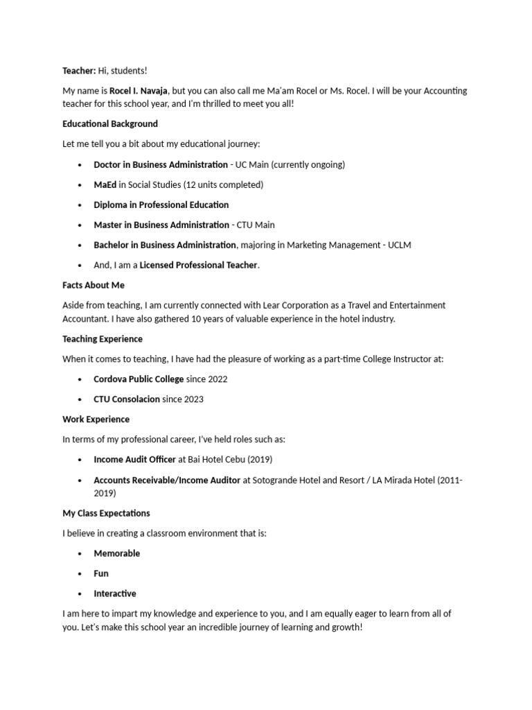 Teacher script Intro | PDF