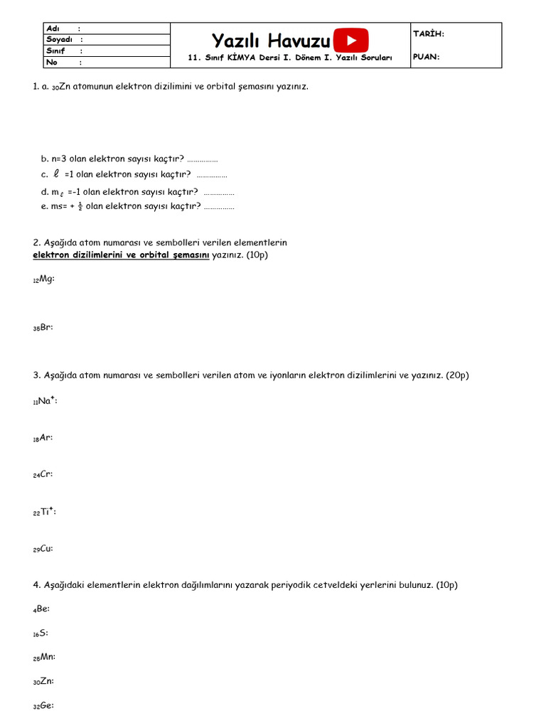 11-sinif-kimya-1-donem-1-yazili-acik-uclu-yazilihavuzu | PDF