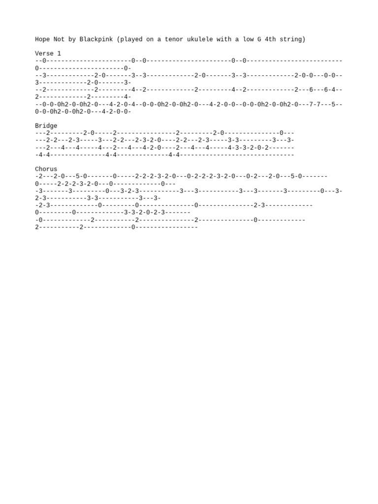 Hope Not Ukulele Tab for Tenor G | PDF