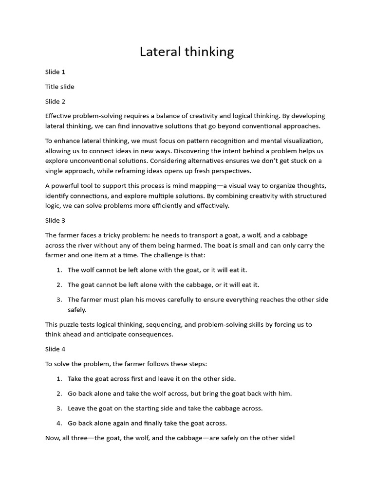 Lateral Thinking | PDF | Thought | Creativity