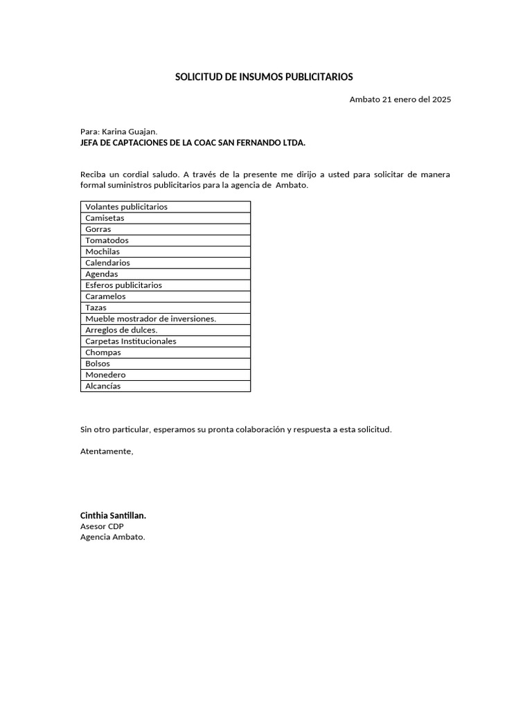 Solicitud de Insumos | PDF