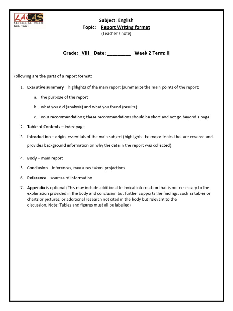 Week 2, Term 2, Grade 8, Report Writing format | PDF | Ethnicity ...