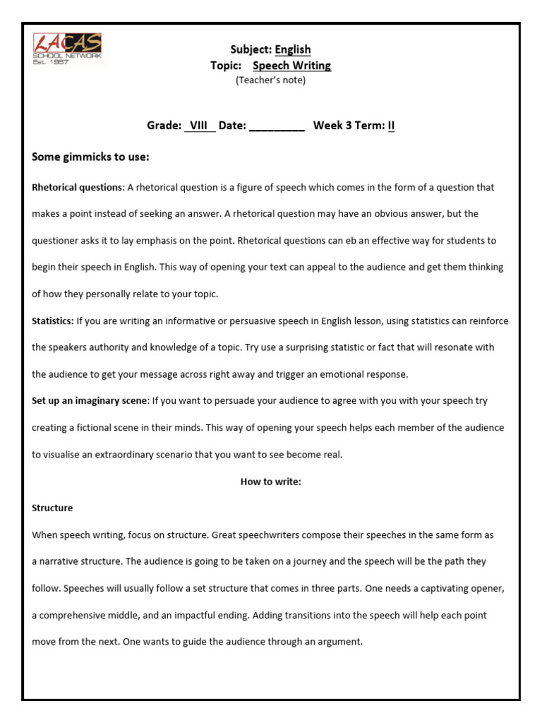 Week 3, Term 2, Grade 8 Speech Writing | PDF | Rhetoric | Silence