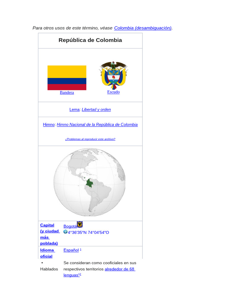Datos Clave sobre Colombia | PDF | Colombia | America latina