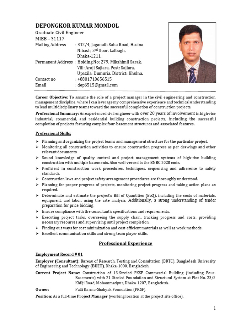 Experienced Civil Engineer Profile | PDF | Project Management | Elevator