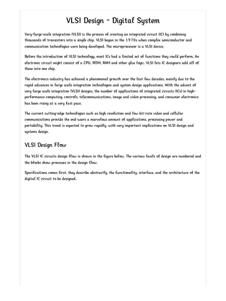VLSI Design - Digital System | PDF | Very Large Scale Integration | Integrated Circuit