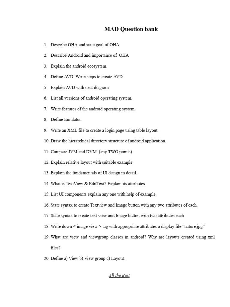 Android OHA and Ecosystem Question Bank | PDF