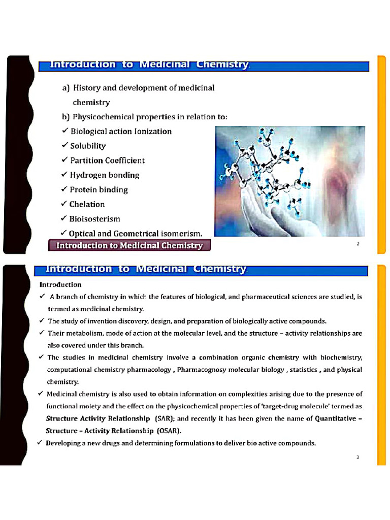 Medicinal Chemistry-I Unit 1 Introduction To Medicinal Chemistry | PDF