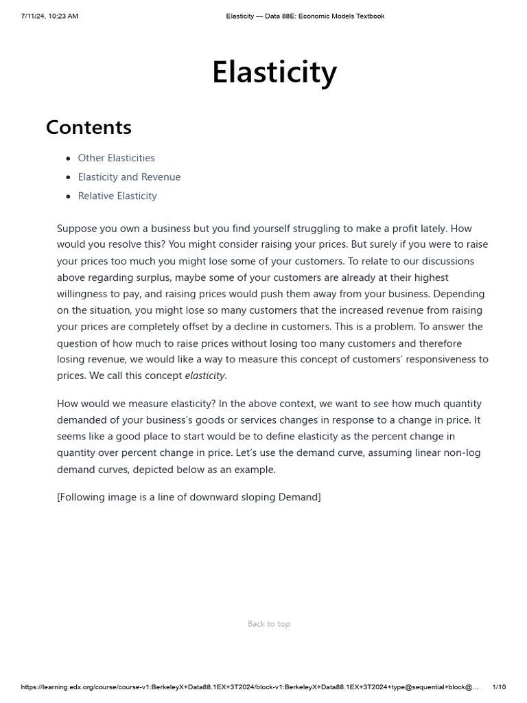 Section 1.1 Demand & Elasticity - Module 1 - Demand - Fundamentals of Economics - Edx 2 | PDF ...