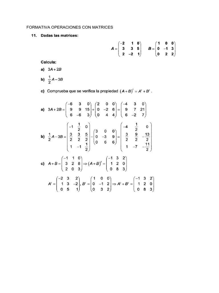 Formativa Operaciones Con Matrices | PDF