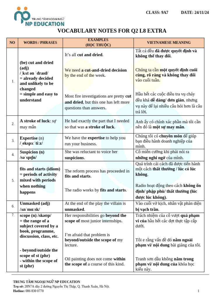 9a7 Q2L8 Extra Vocab Notes | PDF