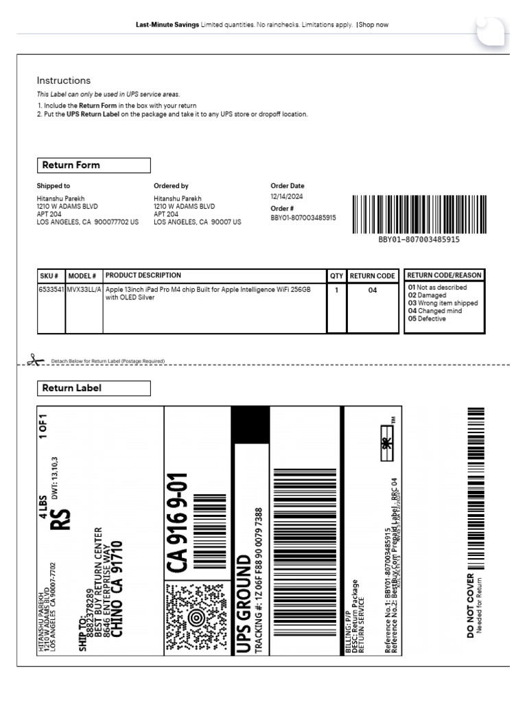 Best Buy Return Instructions for iPad | PDF