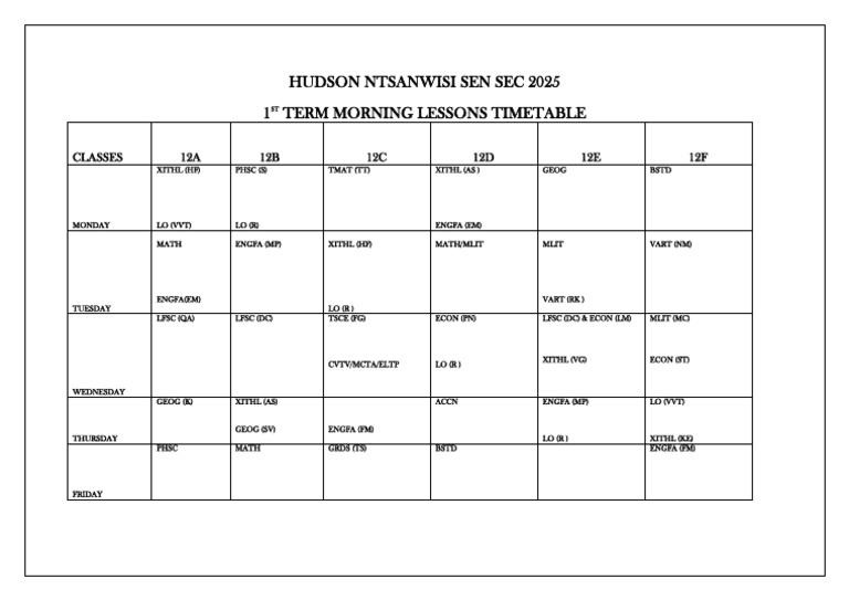 2025 Term 1 Morning & Afternoon Lessons - 081742 | PDF