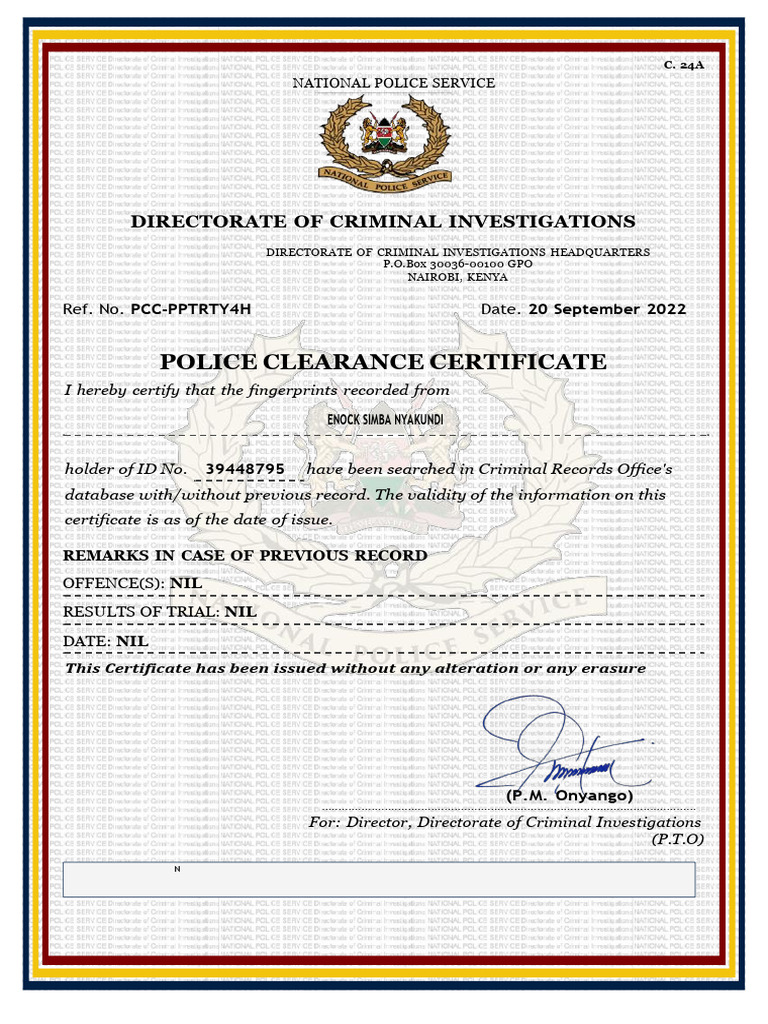 Police Clearance Certificate Issued | PDF