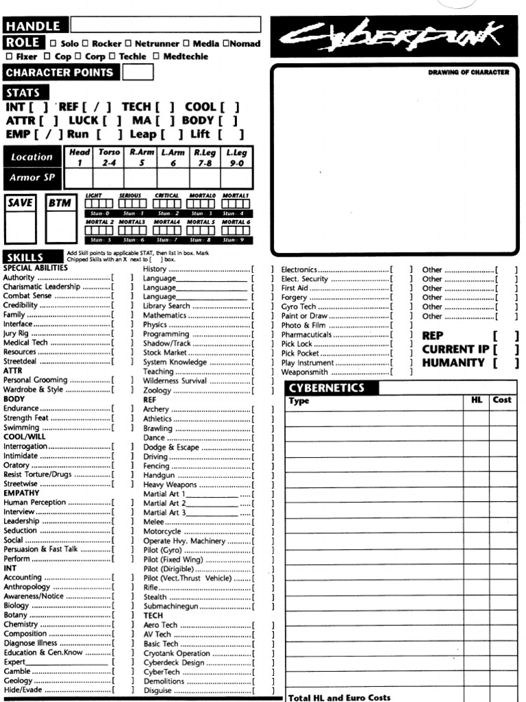 Cyberpunk 2020 - Character Sheet