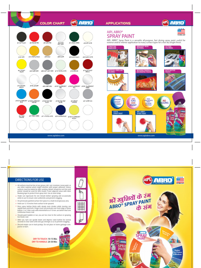 Abro Spray Paint Color Chart Guide | PDF | Paint | Materials
