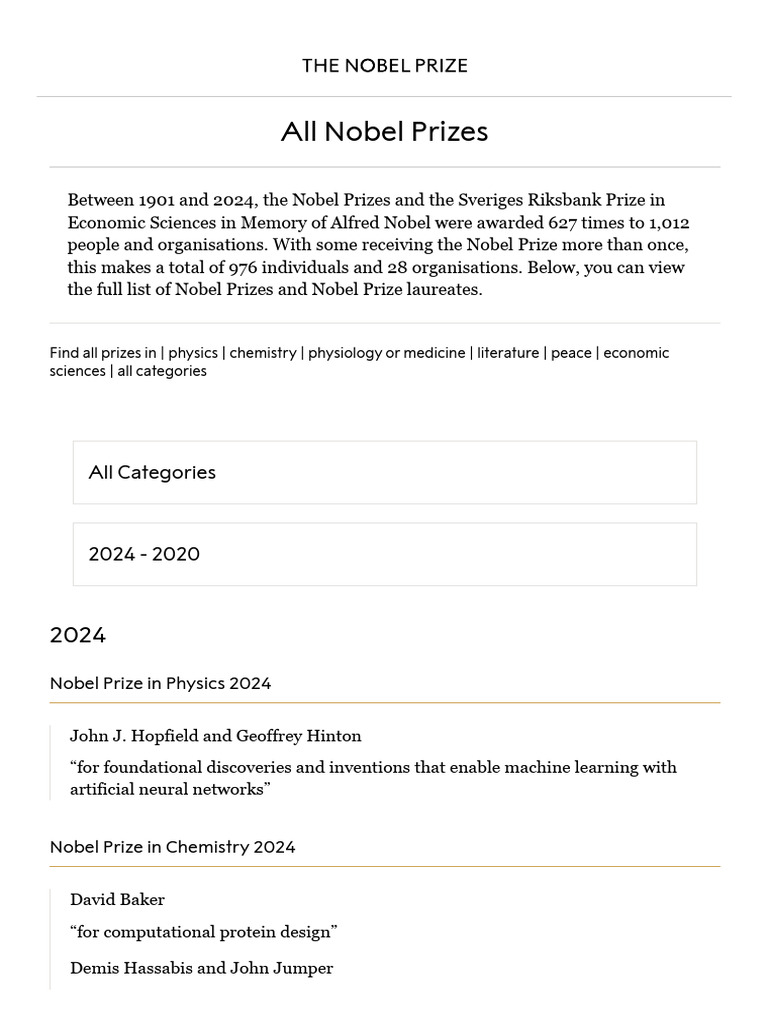Premios Nobel 2020-2024 | PDF | Nobel Prize