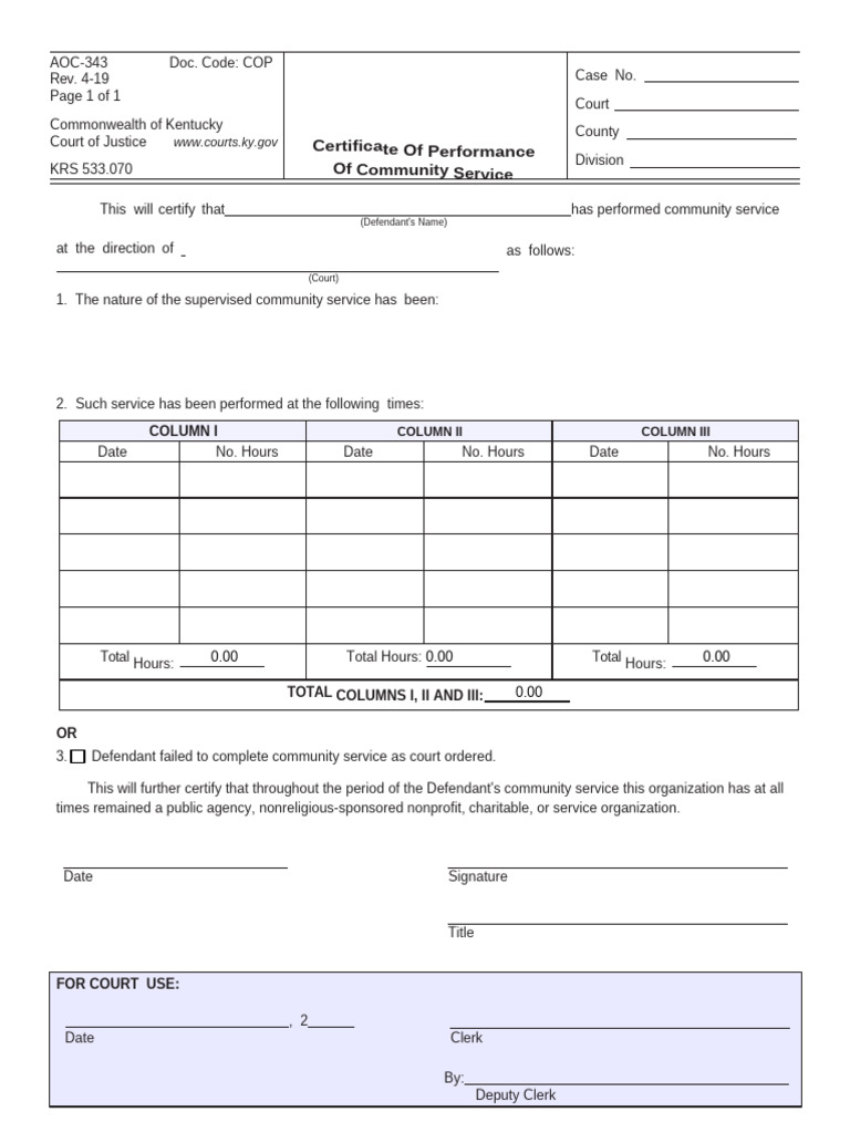 Community Service Form 01 | PDF
