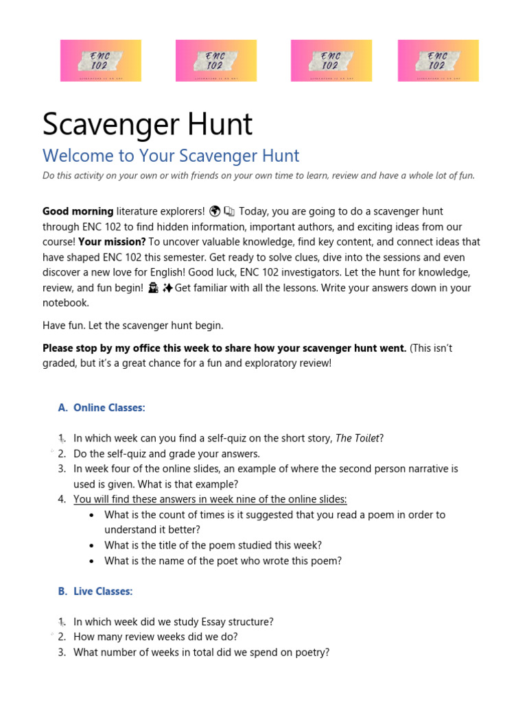 ENC 102 Week 12 Scavenger Hunt | PDF | Poetry | Writing