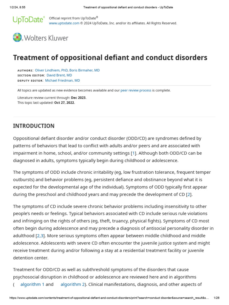 Treatment of Oppositional Defiant and Conduct Disorders - UpToDate | PDF | Attention Deficit ...