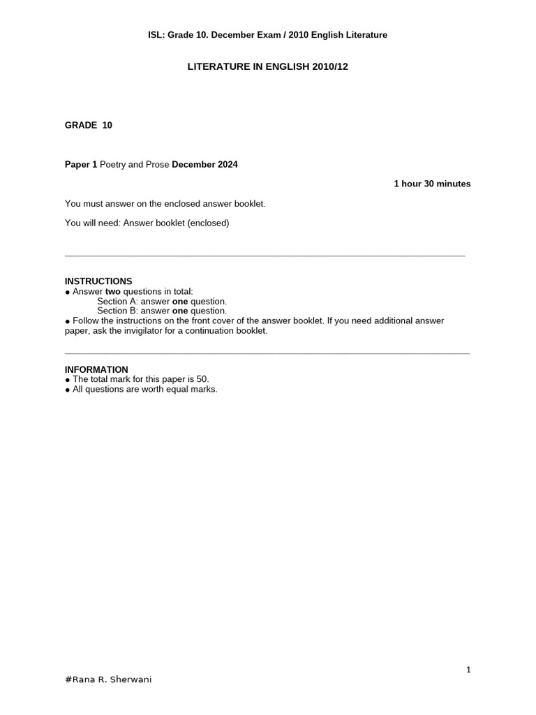 Grade 10. P1. Prose and Poetry | PDF | Glasses | Sunglasses