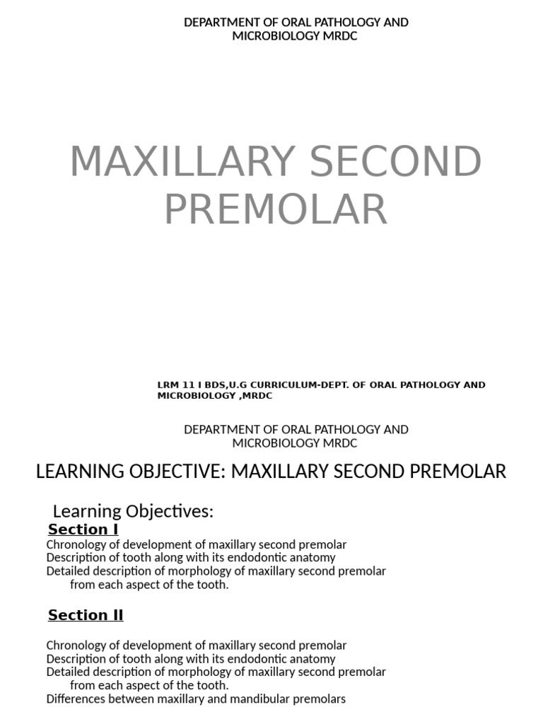 Maxillary Second Premolar | PDF | Dental Anatomy | Dentistry
