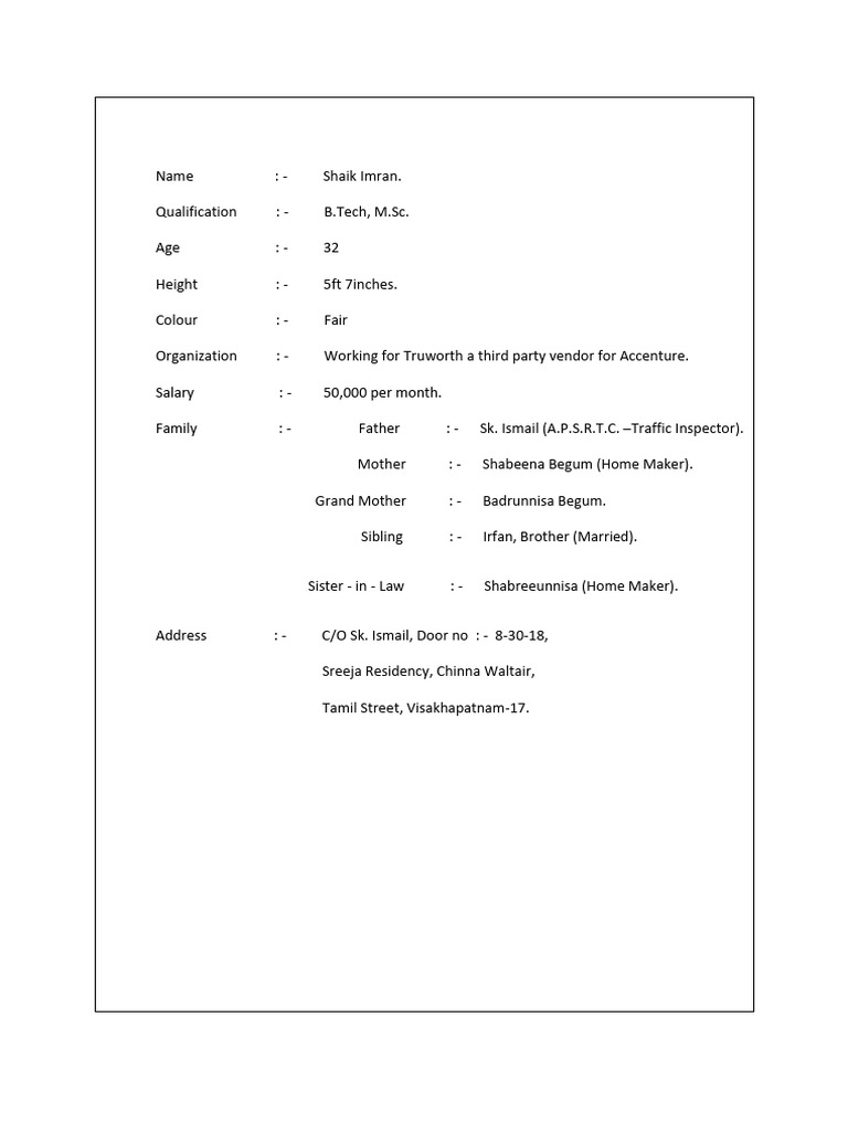 Imran Marriage Bio - Data | PDF