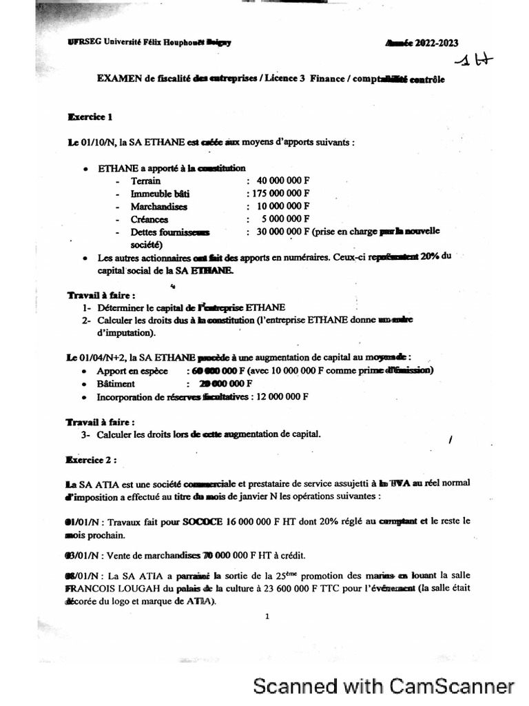 Sujet fiscalité 2022-2023 | PDF