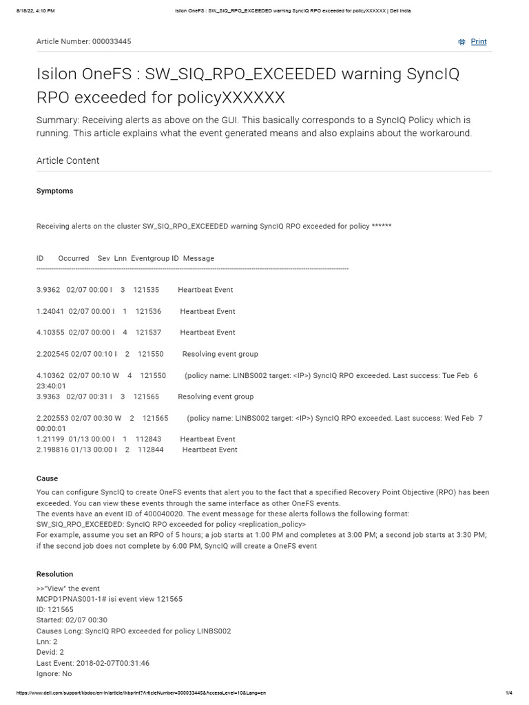 Isilon OneFS SyncIQ RPO Exceeded Alert | PDF | Computer Architecture | Software Engineering