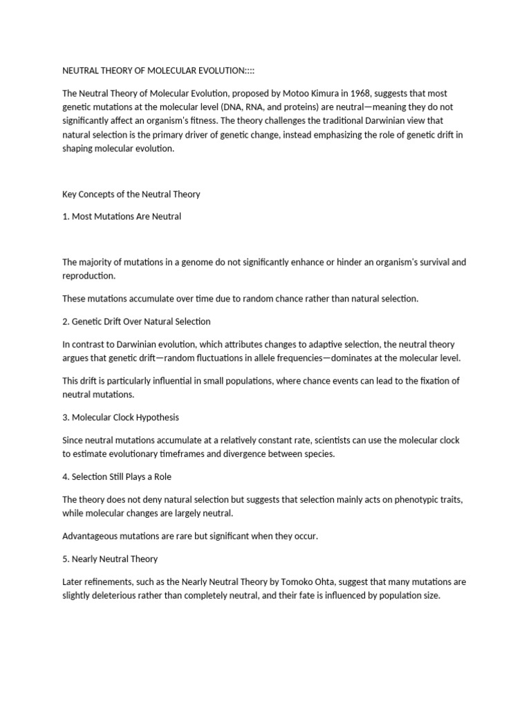 NEUTRAL THEORY-WPS Office | PDF | Natural Selection | Mutation