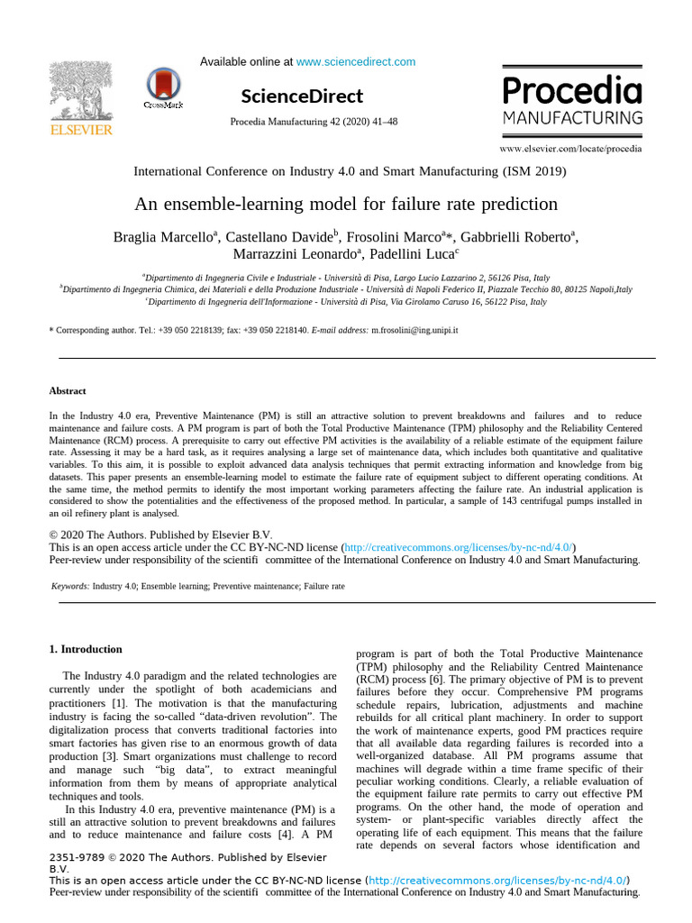 An Ensemble Learning Model For Failure Rate Predic - 2020 - Procedia Manufacturi | PDF | Applied ...