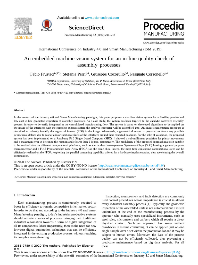 An Embedded Machine Vision System For An in Line Quality - 2020 ...