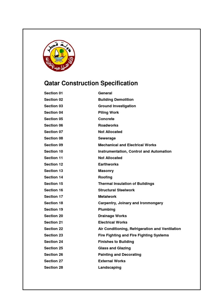 Qatar Construction Specifications 2024 | PDF