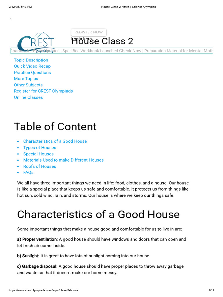 House Class 2 Notes - Science Olympiad | PDF | Roof | Tent