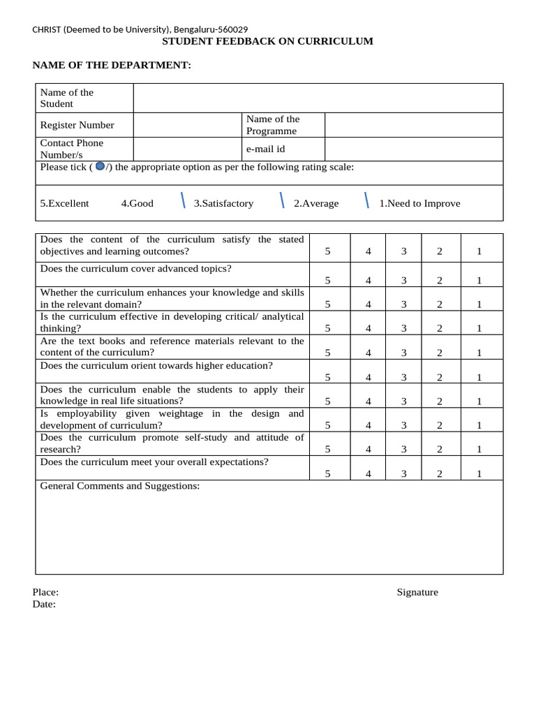 Student Curriculum Feedback Form | PDF