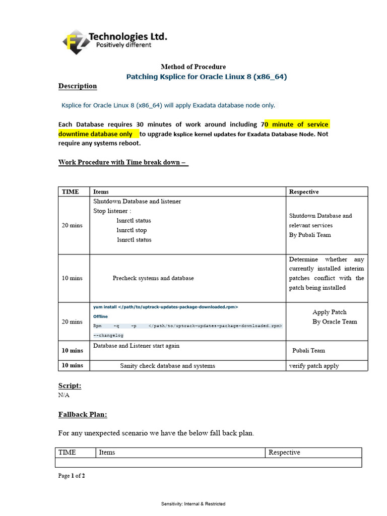 MOP_Oracle_patch_Exadata_Database | PDF | System Software | Computer ...