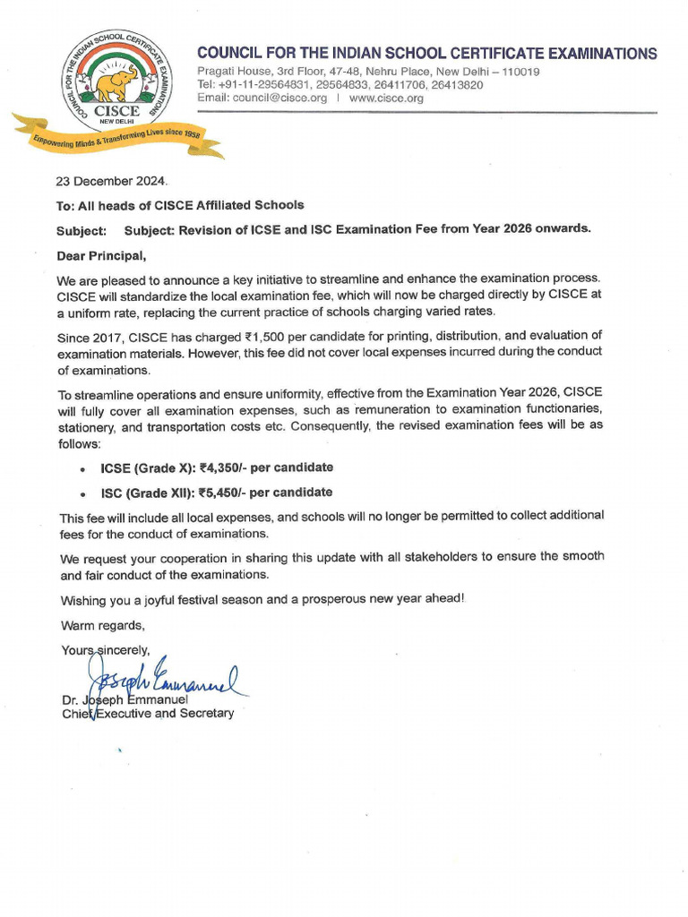 Circular Examination Fee | PDF