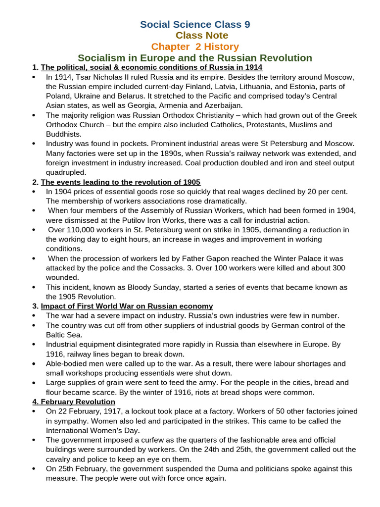 Class Note Russian Revolution | PDF | Soviet Union | World Politics