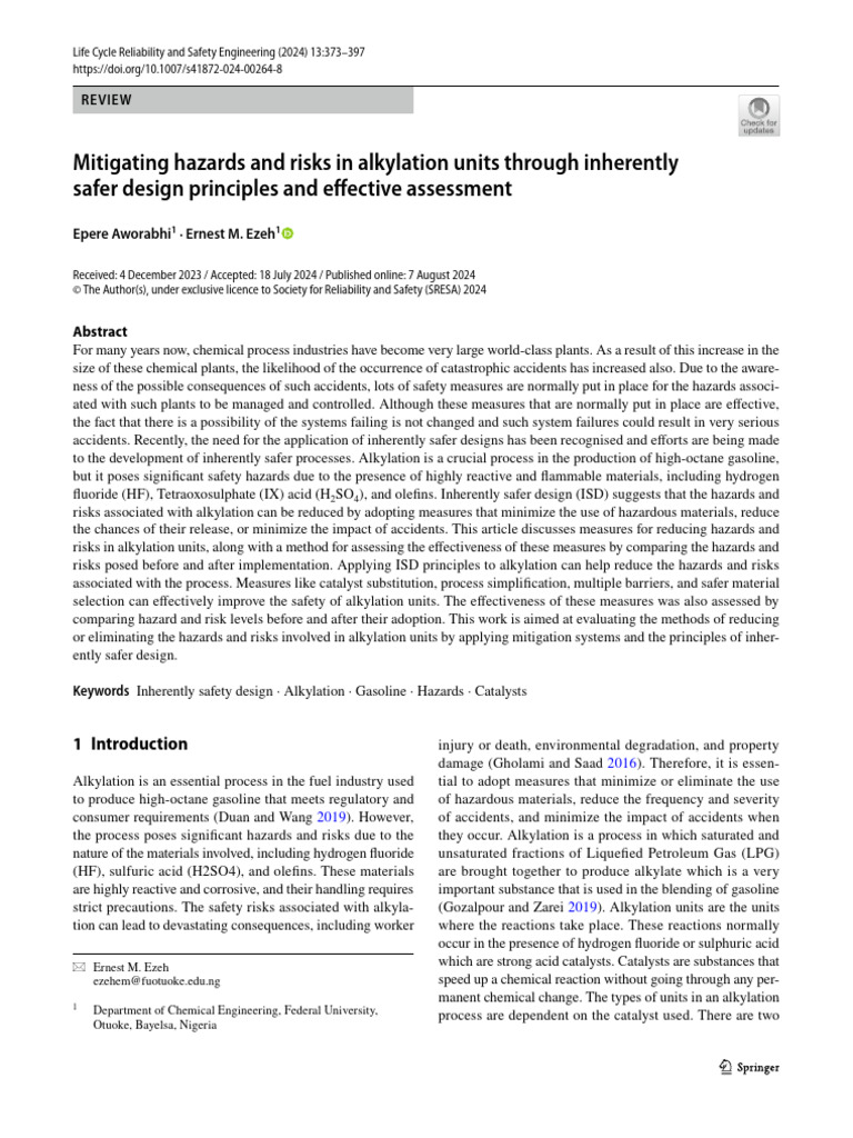 Mitigating Hazards and Risks in Alkylation Units Through Inherently ...