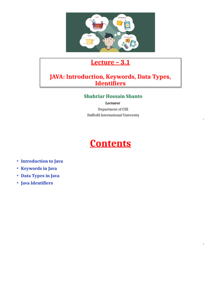 Lecture_3.1-Java Introduction, Keywords,data types,identifires | PDF | Java (Programming ...