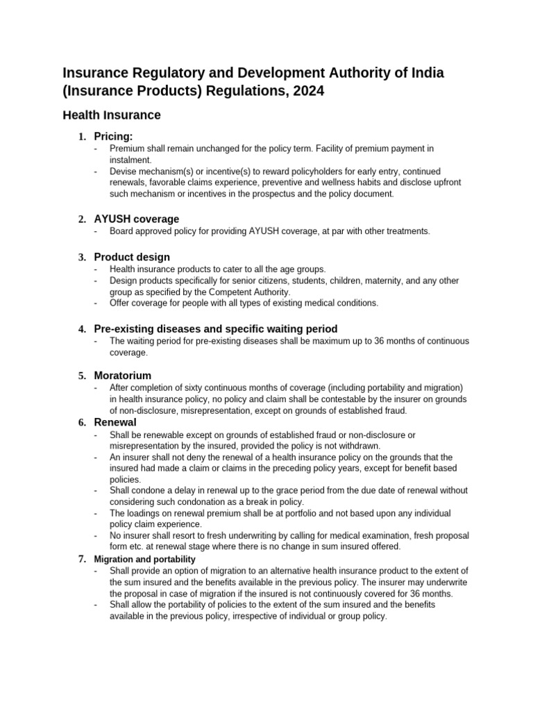 2024 Health Insurance Regulations India | PDF | Insurance | Policy