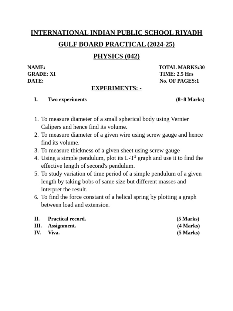 Gulf Board Practical (Xi) | PDF