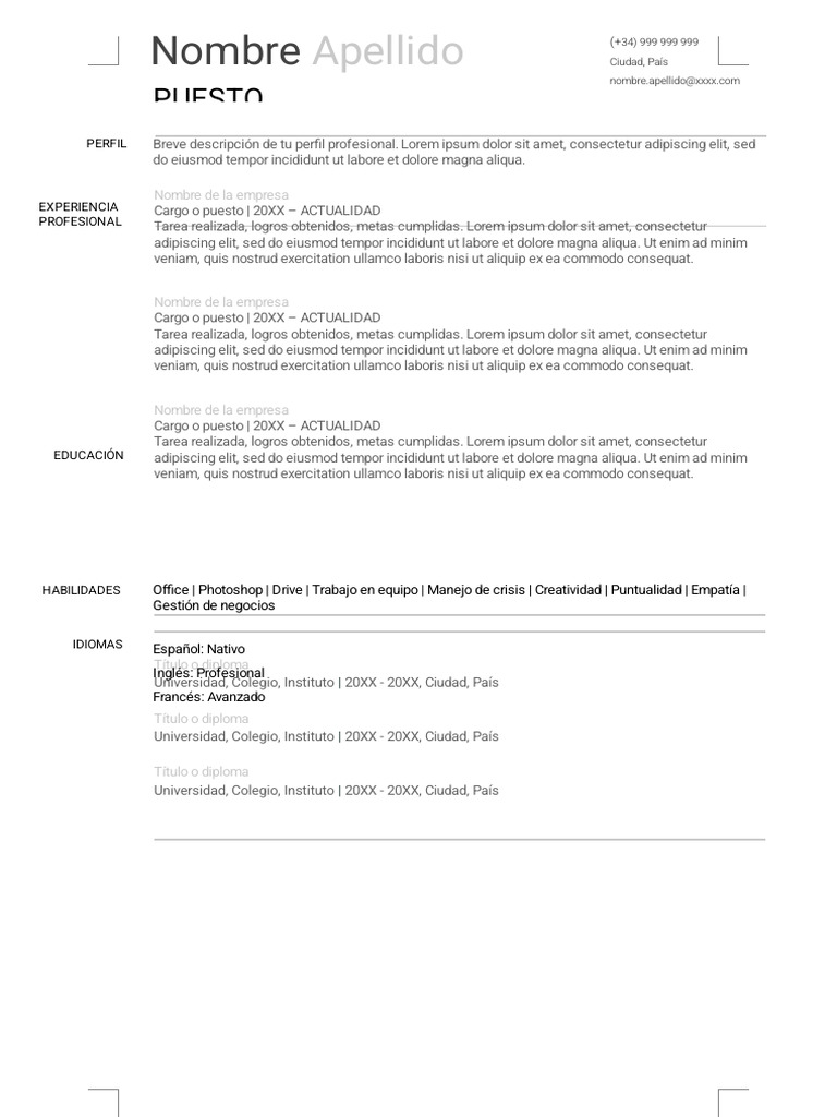 Plantilla CV Formato Harvard | PDF