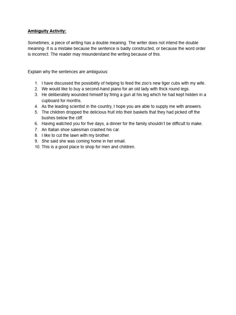 Grade 9 - Ambiguity Activity | PDF