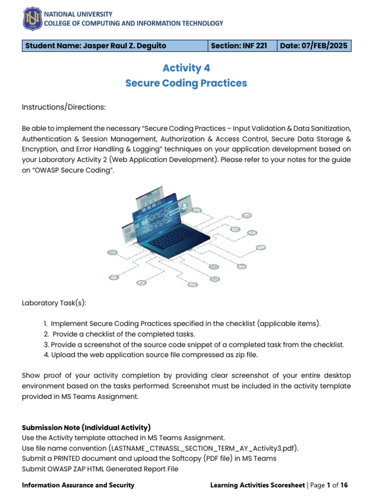Self-Paced Activity 4 Secure Coding Practices 1 | PDF | Password | Databases