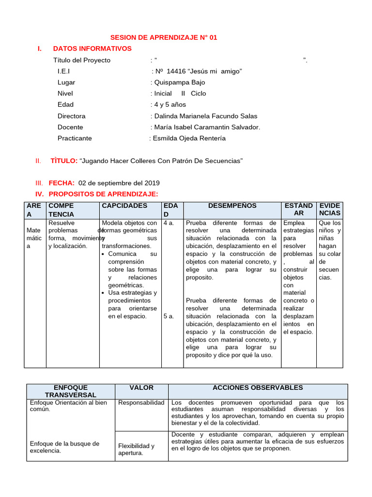 Sesion de Aprendizaje N°1 | PDF | Color | Aprendizaje