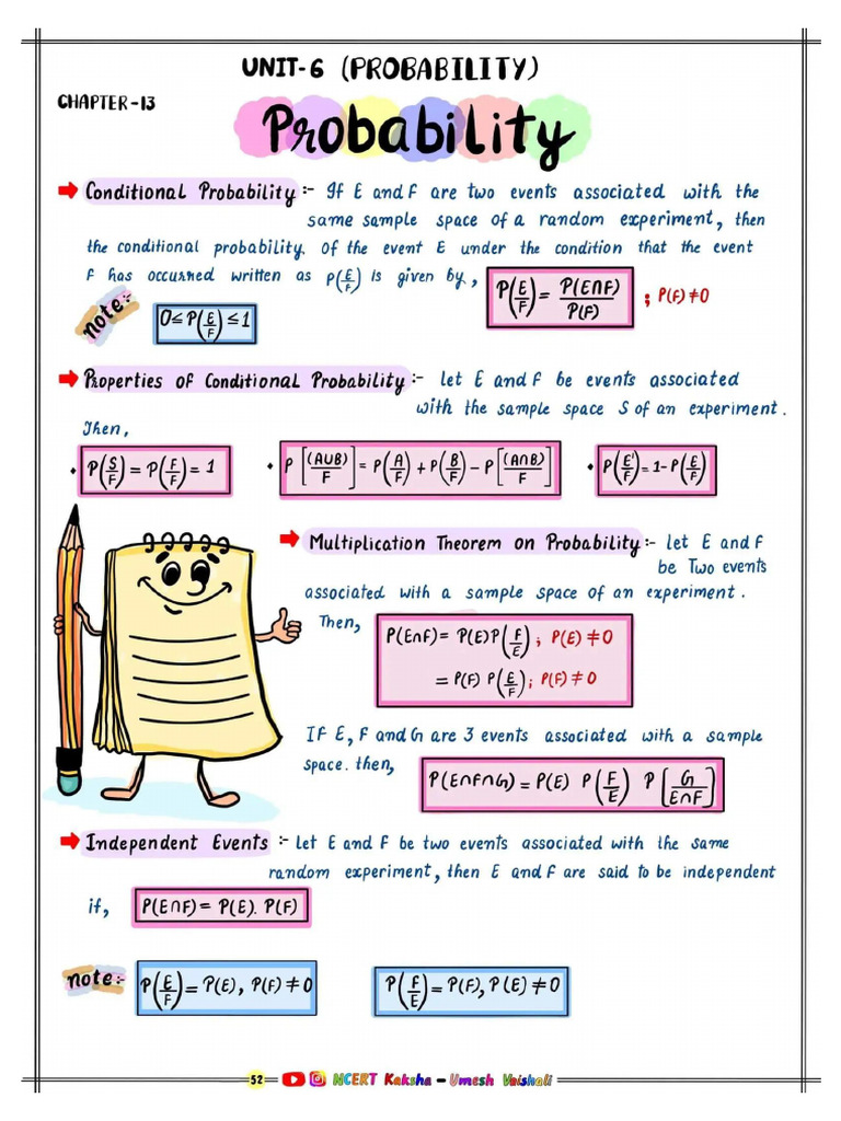 Probability Class 12th Formula | PDF