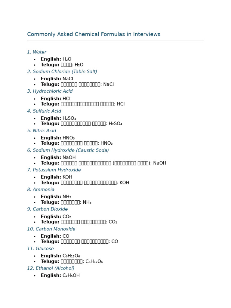Chemical Formulas | PDF
