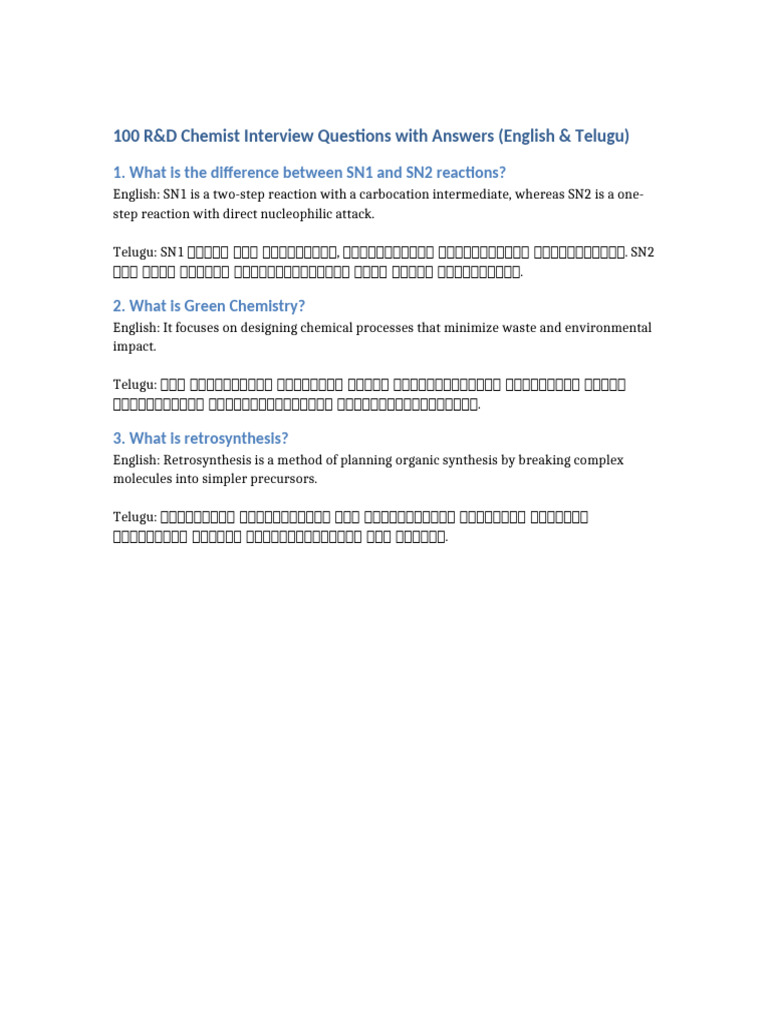 Complete R&D Chemist Interview Questions | PDF