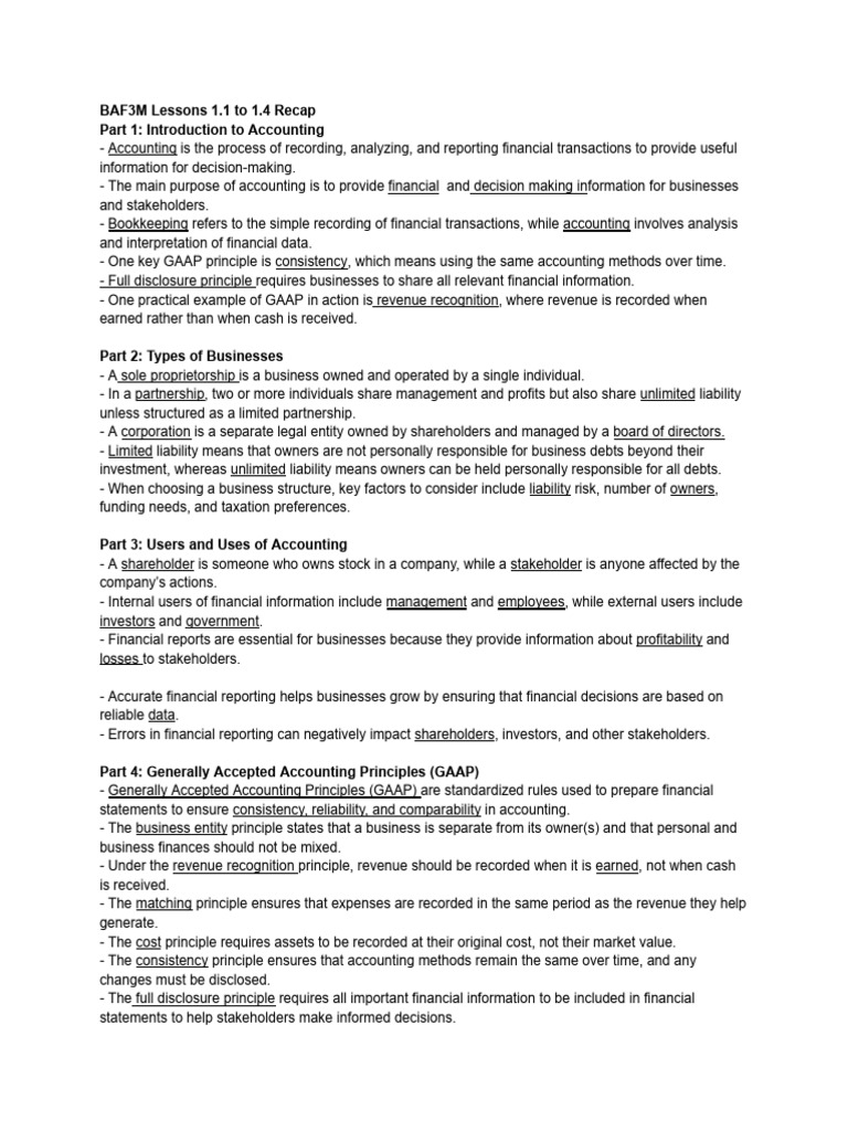 BAF3M 1.1-1.4 Recap | PDF | Accounting | Partnership